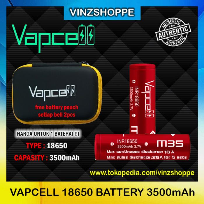 Jual Authentic Battery VAPCELL M35 - 18650 - 3500mAh 10A/25A - Baterai ...