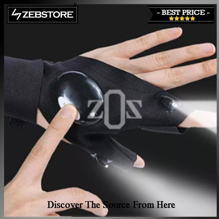 Jual Sarung Tangan Glove Right Left Hand Flashlight LED Half Finger ...