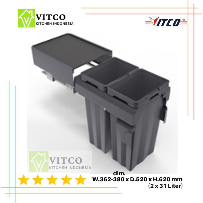 Jual VITCO 62 L Kitchen Cabinet Double Waste Bin Grey Soft Close / Tempat sampah lemari dapur ...
