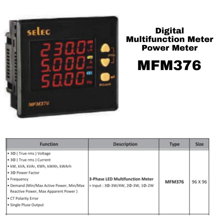 Jual Digital multifunction meter power meter selec MFM376 96x96 panel ...