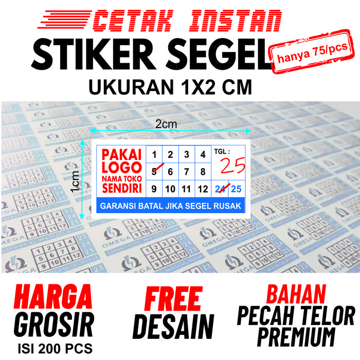 Jual Cetak Express Stikel Segel Garansi ukuran 1x2cm Kertas Pecah Telor ...