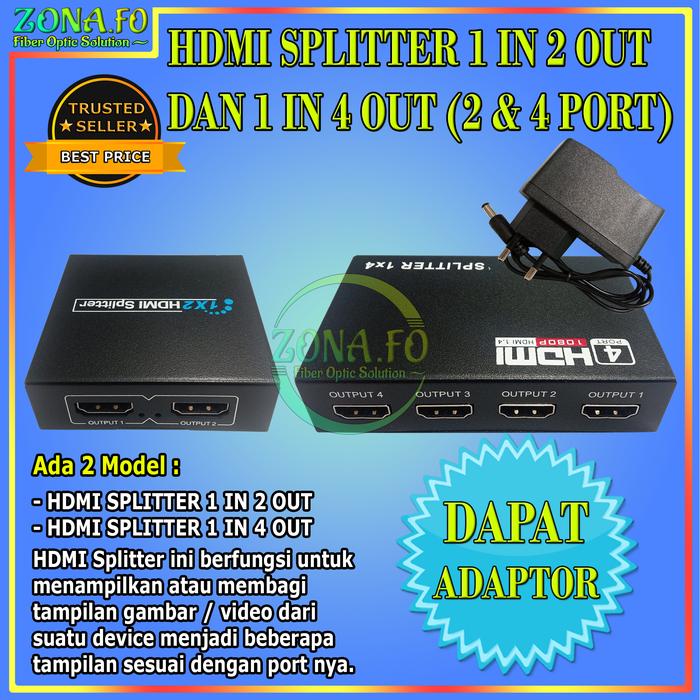Promo HDMI Splitter 1 In 4 Out 4 Port Hub Split Repeater Amplifier & HDMI Splitter 1 In 2 Out 2 ...