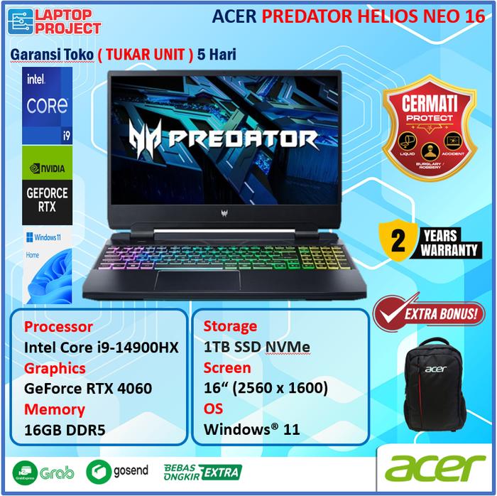Jual ACER PREDATOR HELIOS NEO 16 I9 14900HX RTX4060 8GB/ 16GB 1TB W11 ...