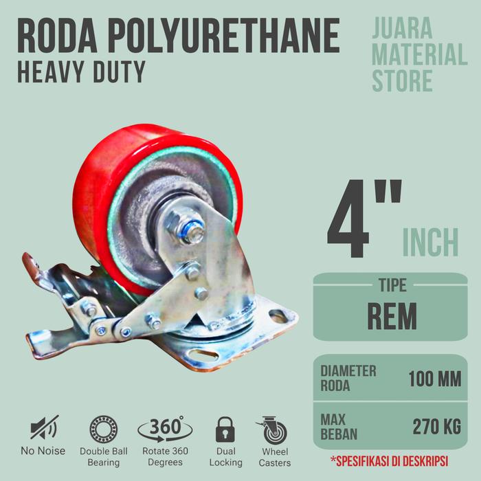 Jual Roda Trolly PU Heavy Duty 4 Inch - Rem - Kab. Sidoarjo - Juara ...