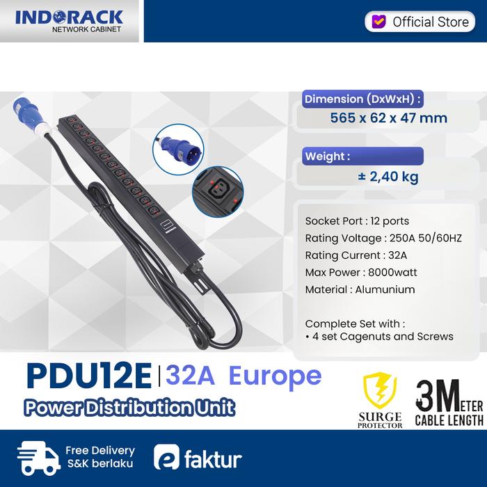 Promo Indorack PDU 12 Outlet Europe With Head Plug 3pin 2P+E 32A ...