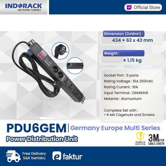 Jual Indorack PDU 6 Outlet With 2 Germany 2 Europe 2 Multi Colokan 6 ...