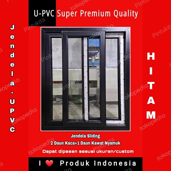 Jual Jendela Sliding UPVC Super Premium -3 in 1-Kawat Nyamuk - Hitam ...