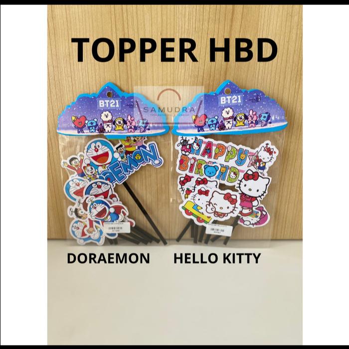 Jual TOPPER KERTAS HBD GAMBAR HELLO KITTY DAN DORAEMON - Hello Kitty ...
