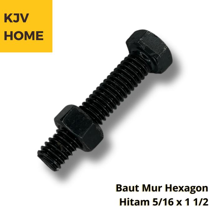 Jual Baut Mur Hexagon 5/16 x 1 1/2 UNC Baja Hitam 8.8 Kunci 12 / Full ...