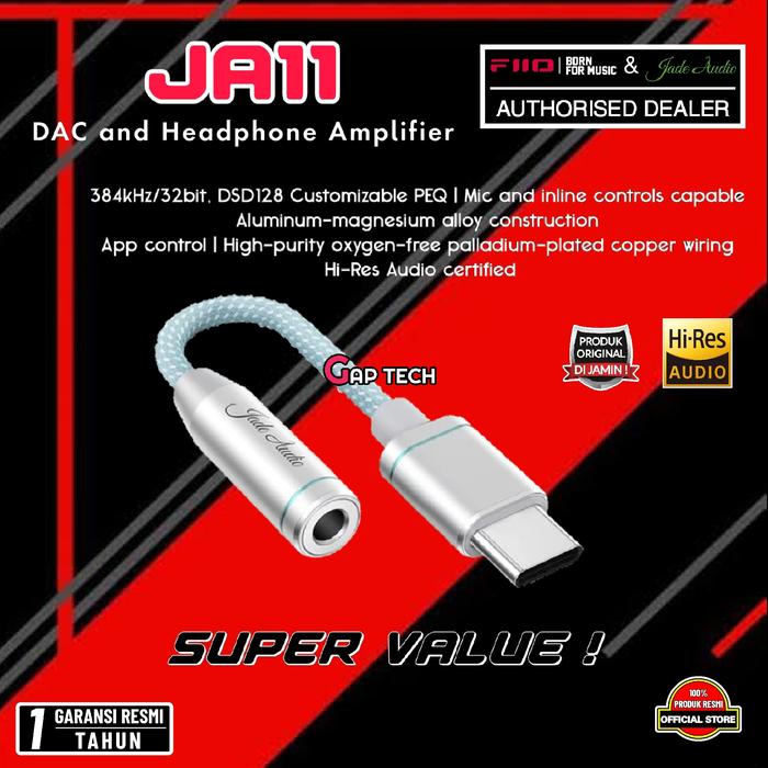 Promo Fiio Jade Audio JA11 / JA-11 / JA 11 Dongle DAC and Headphone Amplifier USB Type C to 3 ...