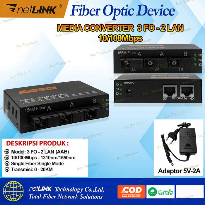 Jual Media Converter Fiber Optic 3 FO 2 LAN 10/100 Mb/s Netlink - AAB ...