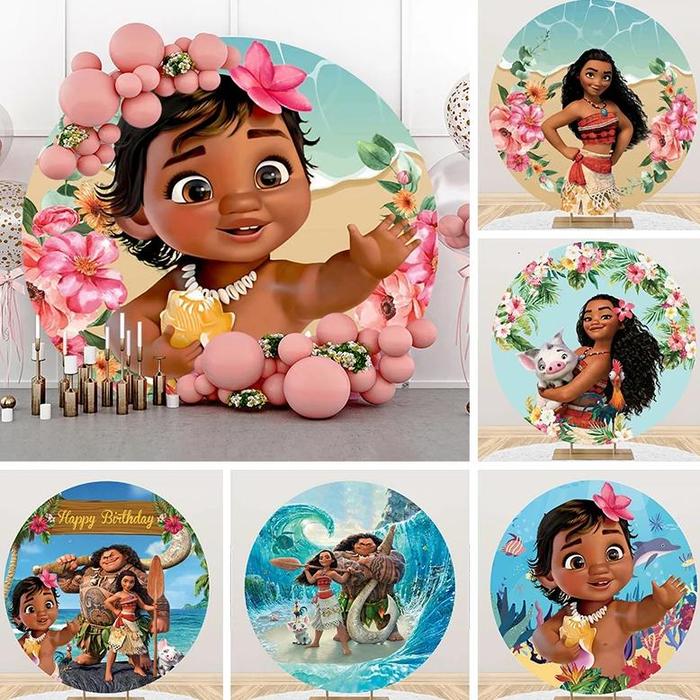 Jual Baby Moana Round Backdrop Cover Disney Princess Vaiana Birthday ...