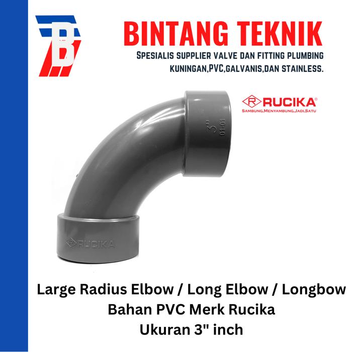 Jual Large Radius Elbow (Long Elbow) 3" inch PVC Rucika D (Tipis ...