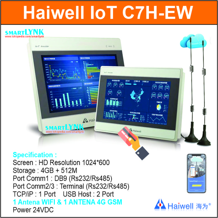 Jual C7H-EW Haiwell IoT Cloud HMI 7 Inch WIFI & 4G GSM Gateway - Kota ...