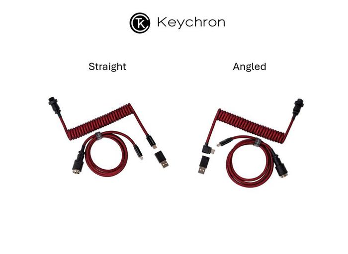 Promo Keychron Premium Coiled Aviator Cable - Rainbow Black, Angled ...