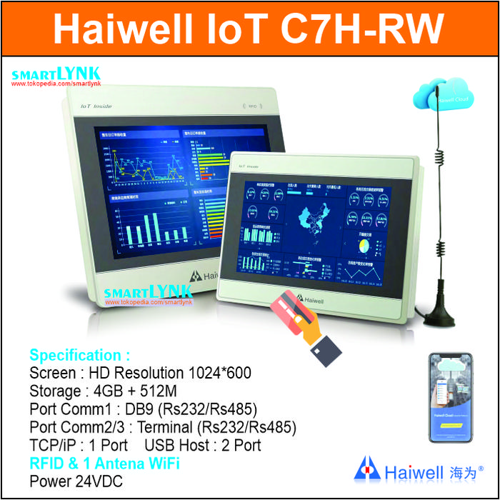 Jual C7H-RW Haiwell IoT Cloud HMI 7 Inch WIFI Gateway - Kota Tangerang ...