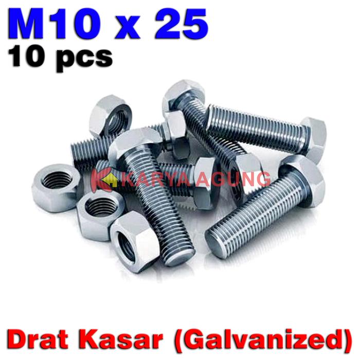 Jual Mur Baut Putih M10 x 25 mm 10pcs Kunci 17 Galvanized / BMP Baut + Mur Hexagon 10 x 25 10x25 ...