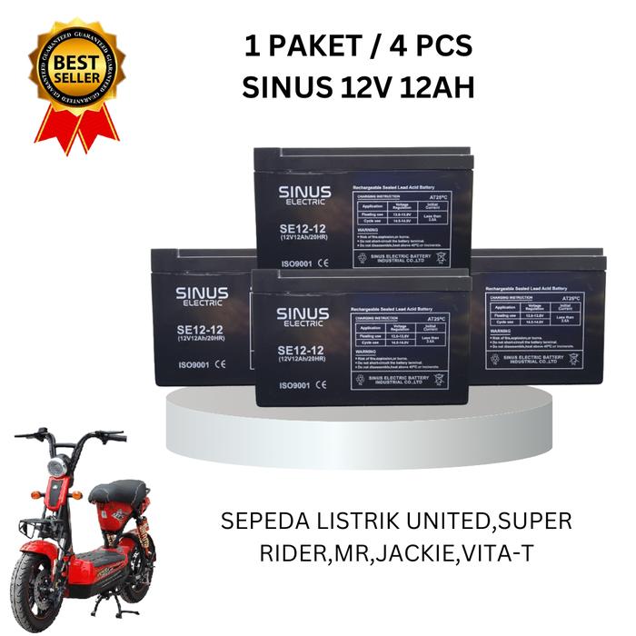 Promo Aki Sepeda listrik united,super rider,Mr.Jackie,Vita-t (1 Paket ...