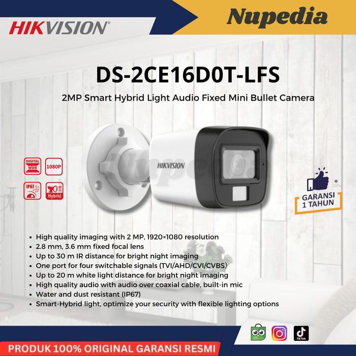 Jual HIKVISION TURBO HD 2MP Smart Hybrid Light Audio Fixed Mini Bullet Camera DS-2CE16D0T-LFS ...