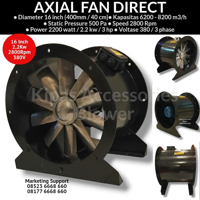 Jual Axial Fan Direct 16 Inch 2200 Watt 3 Hp Exhaust Ducting Bulat 16 ...