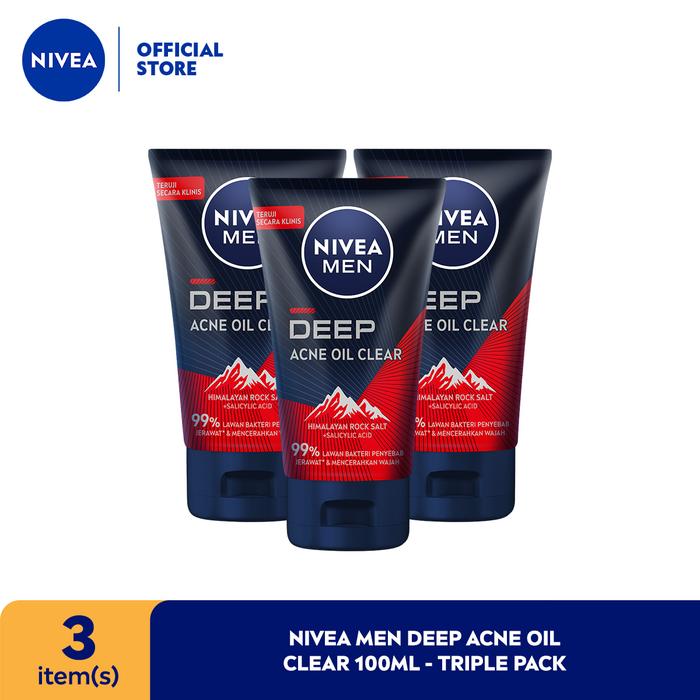 Promo NIVEA MEN Deep Acne Attack Facial Foam - 100ml - Triple Pack ...