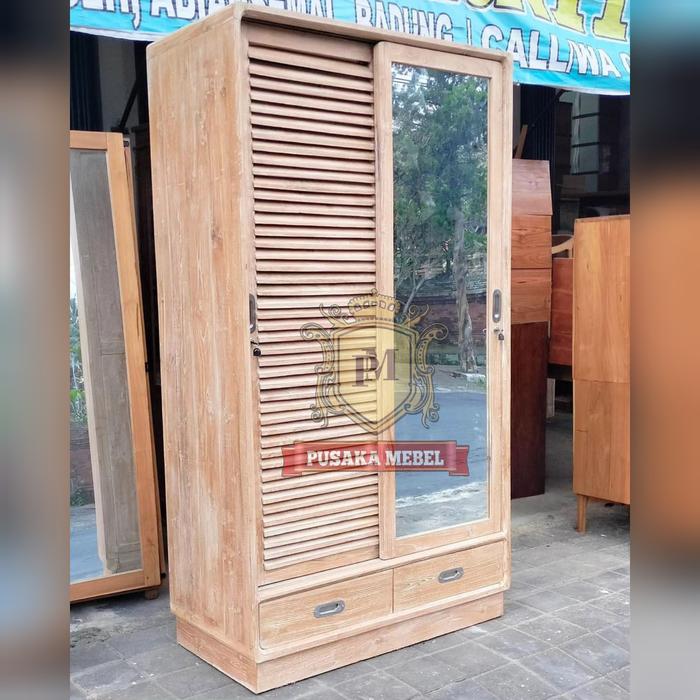 Jual lemari sliding 2 pintu minimalis kayu jati lemari pakaian 2 pintu kayu - Kab. Jepara ...