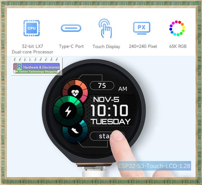 Jual ESP32-S3-Touch-LCD-1.28 1.28inch Round Touch Screen LCD GC9A01 Accelerometer Gyroscope ...