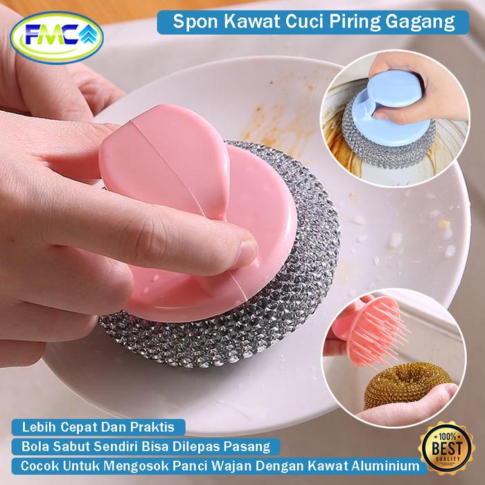 Jual Sikat Cuci Piring Sabut Kawat Spons Dapur Dengan Gagang Handle ...