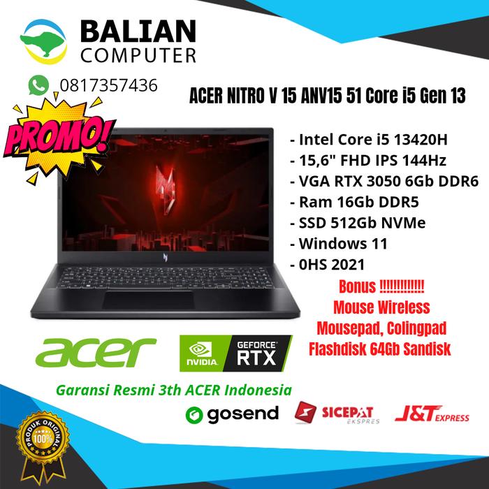 Jual ACER NITRO V5 ANV15 CORE I5 GEN 13 RAM 16GB VGA RTX3050 6GB ...