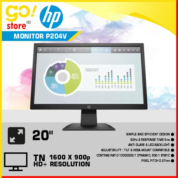 Jual Monitor HP P204V 20" HD+ 60Hz Monitor TN 20" - 5RD66AA - Jakarta ...