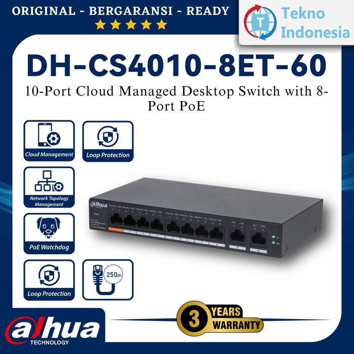 Jual Dahua CS4010-8ET-60 10-Port Cloud Managed Desktop Switch with 8 ...