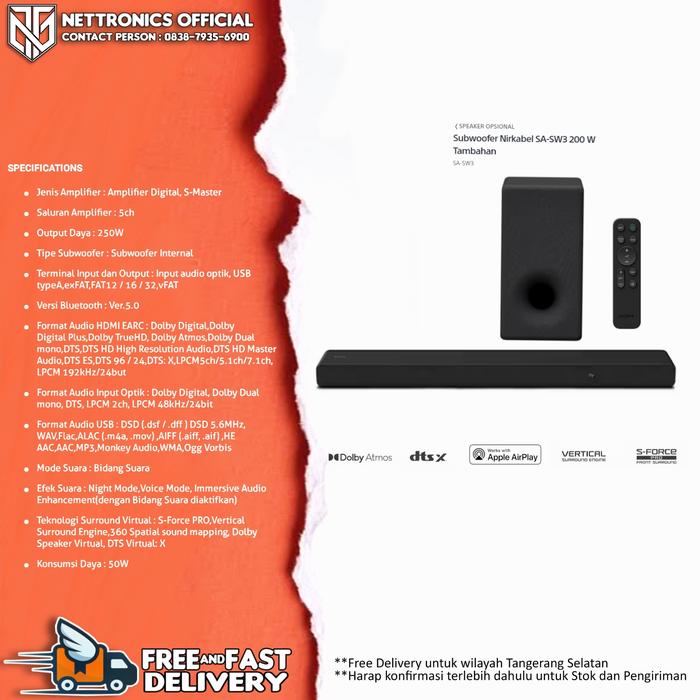 Jual SONY SOUNDBAR HT-A3000 + SUBWOOFER SA-SW3 - SONY SOUNDBAR WIRELESS ...