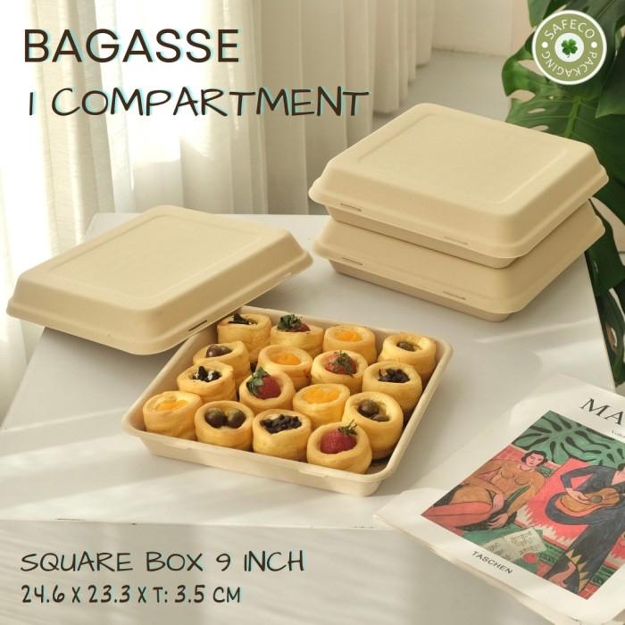 Jual Bagasse Eco Square Food Lunch Box Tanpa Sekat Kotak Packaging ...