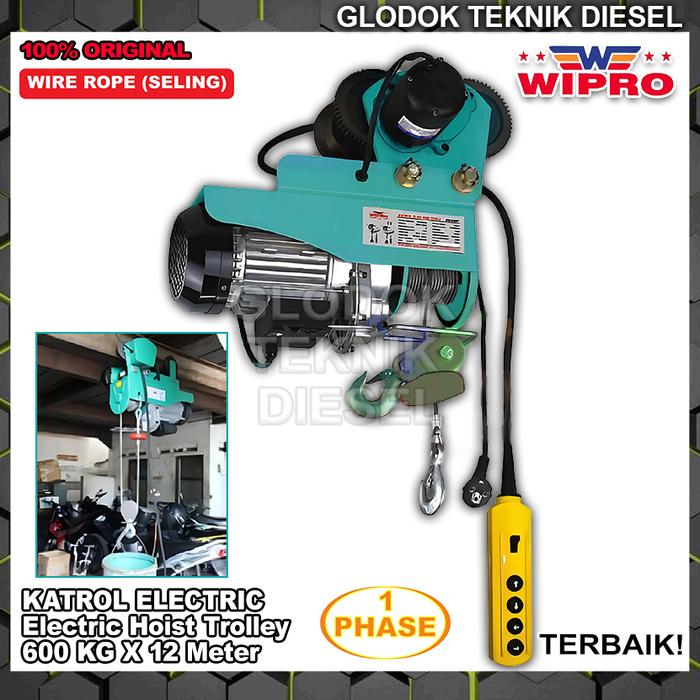 Jual Wipro Electric Wire Rope Hoist 600 KG 12 M PA-600T Gear Trolley ...