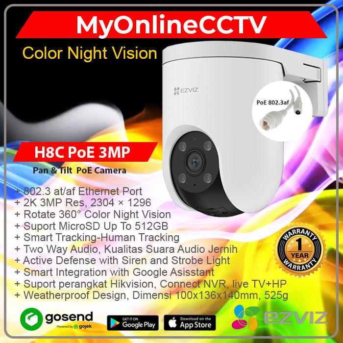 Promo EZVIZ CS-H8C 3MP 2K PoE ColorVu Pant & Tilt CCTV Outdoor Smart IP Camera From Hikvision 2 ...