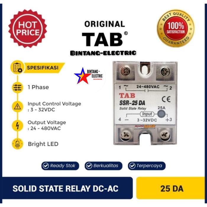 Jual Solid State Relay 1 Phase SSR-25DA TAB - 1 Phase DC-AC 25A ...