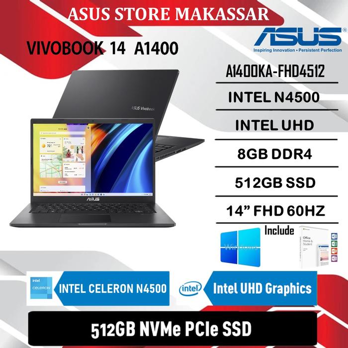 Promo ASUS VIVOBOOK 14 A1400KA-FHD4512 - INTEL N4500 8GB 512GB 14" FHD ...