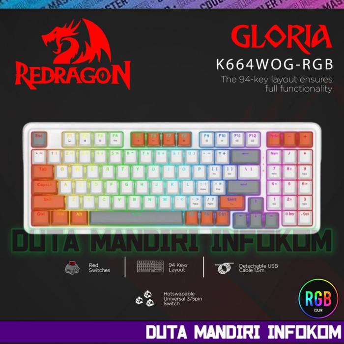 Jual Redragon GLORIA K664WOG RGB - 94 Keys Hot-Swappable Mechanical ...