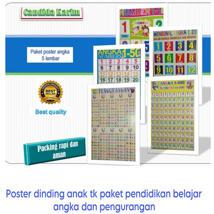 Jual Poster dinding anak tk paket pendidikan belajar angka dan ...