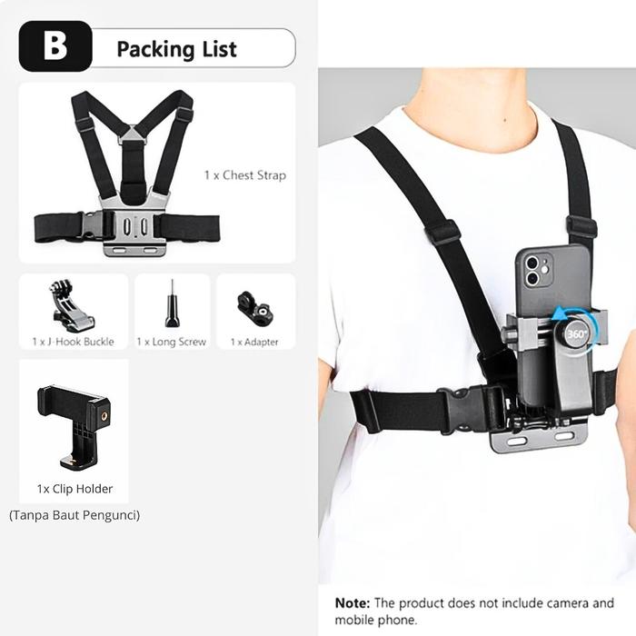 Jual Body Chest Strap + Holder Smartphone Dan Action Camera GoPro ...