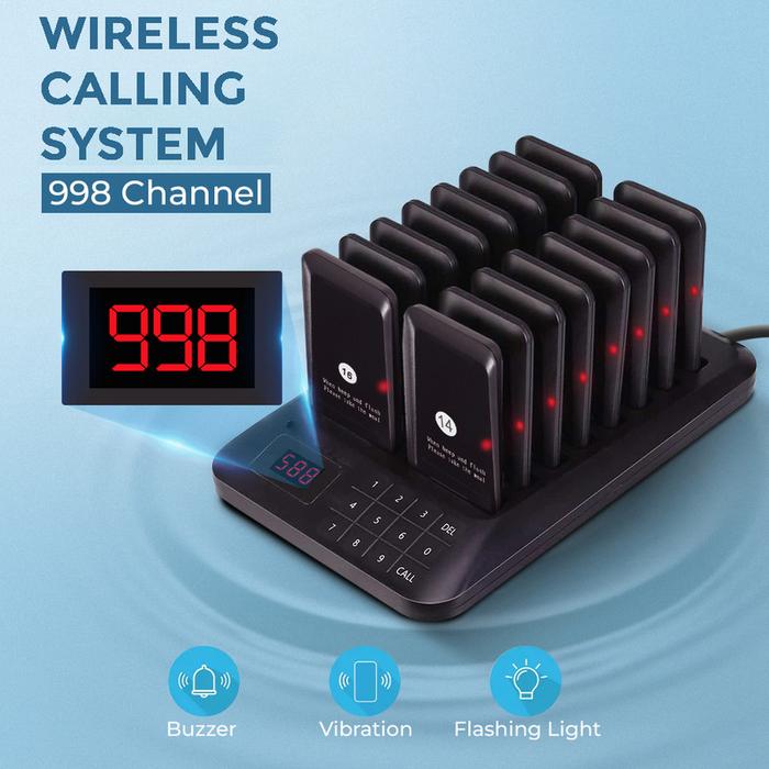 Jual 16 Pager Wireless Call Queue Alarm System Bell Antrian Cafe ...