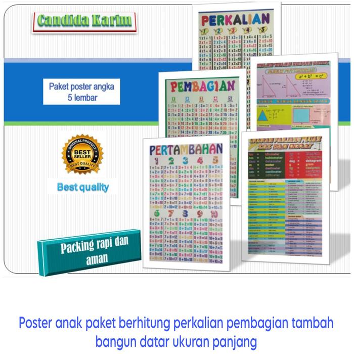 Jual Poster anak berhitung kali bagi tambah bangun datar ukuran panjang ...