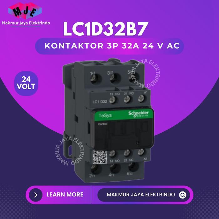 Jual Kontaktor 3 Phase 32 Ampere 3P 32A Coil 24V AC Contactor Schneider LC1D32B7 24 VOLT ...