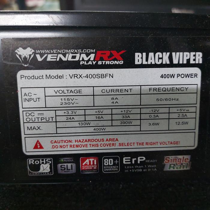 Jual PSU Venom Rx Black Viper 400 Watt - Jakarta Pusat - Media Computer ...