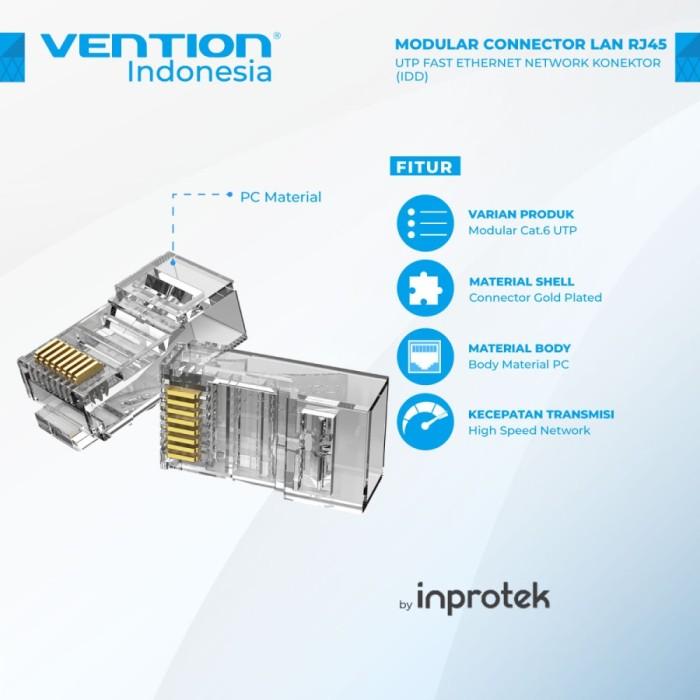 Jual RJ45 Vention Konektor RJ45 Cat.6 UTP Modular Gigabit Jack Plug ...