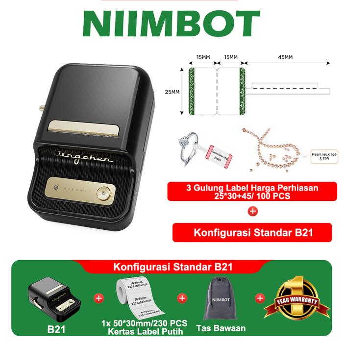 Promo NIIMBOT B21 Printer Label Bluetooth Thermal 203DPI, Cetak Label Harga & Barcode HD - untuk ...