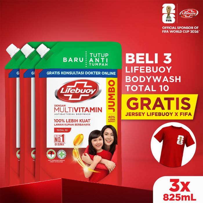 Promo Lifebuoy Total 10 825ml isi 3 FREE Jersey Lifebuoy - - Unilever ...