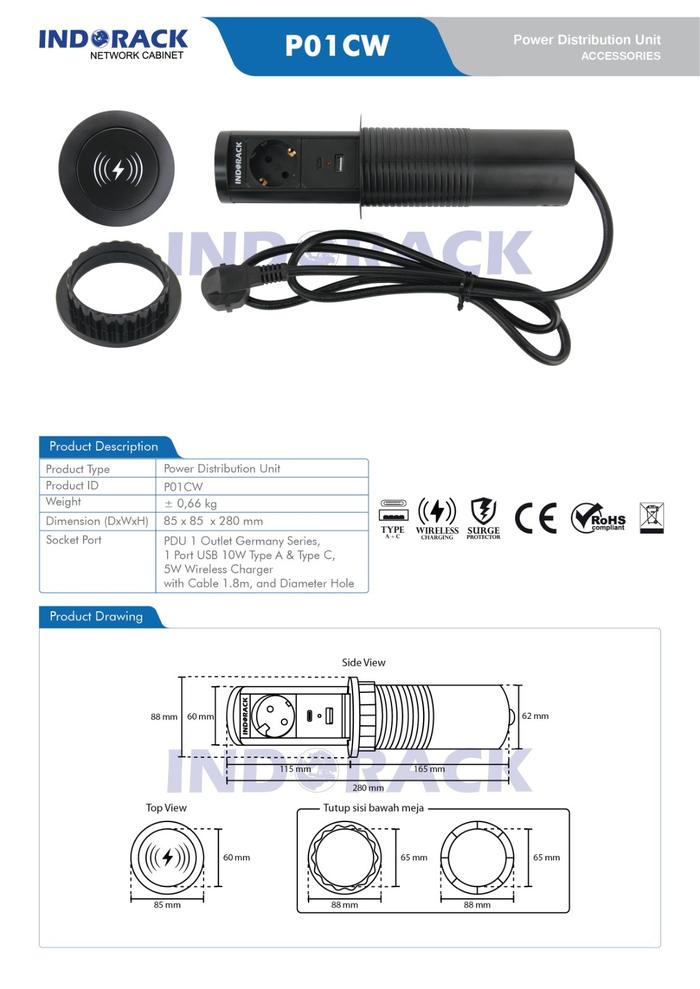 Jual INDORACK Colokan Tanam Meja PDU Power Socket Stop Kontak P01C - PDU 1 Outlet Germany Series ...
