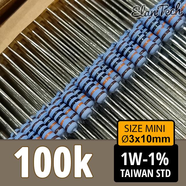 Jual Resistor 1W 100k Taiwan 1% Metal Oxide 100 Kilo Ohm Mini Size 1WS ...
