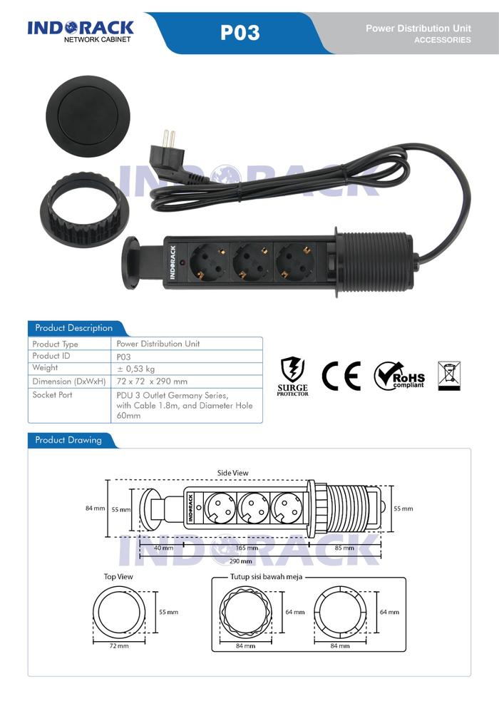 Jual INDORACK Stop Kontak Meja Colokan Tanam Meja Power Socket 3 Outlet ...